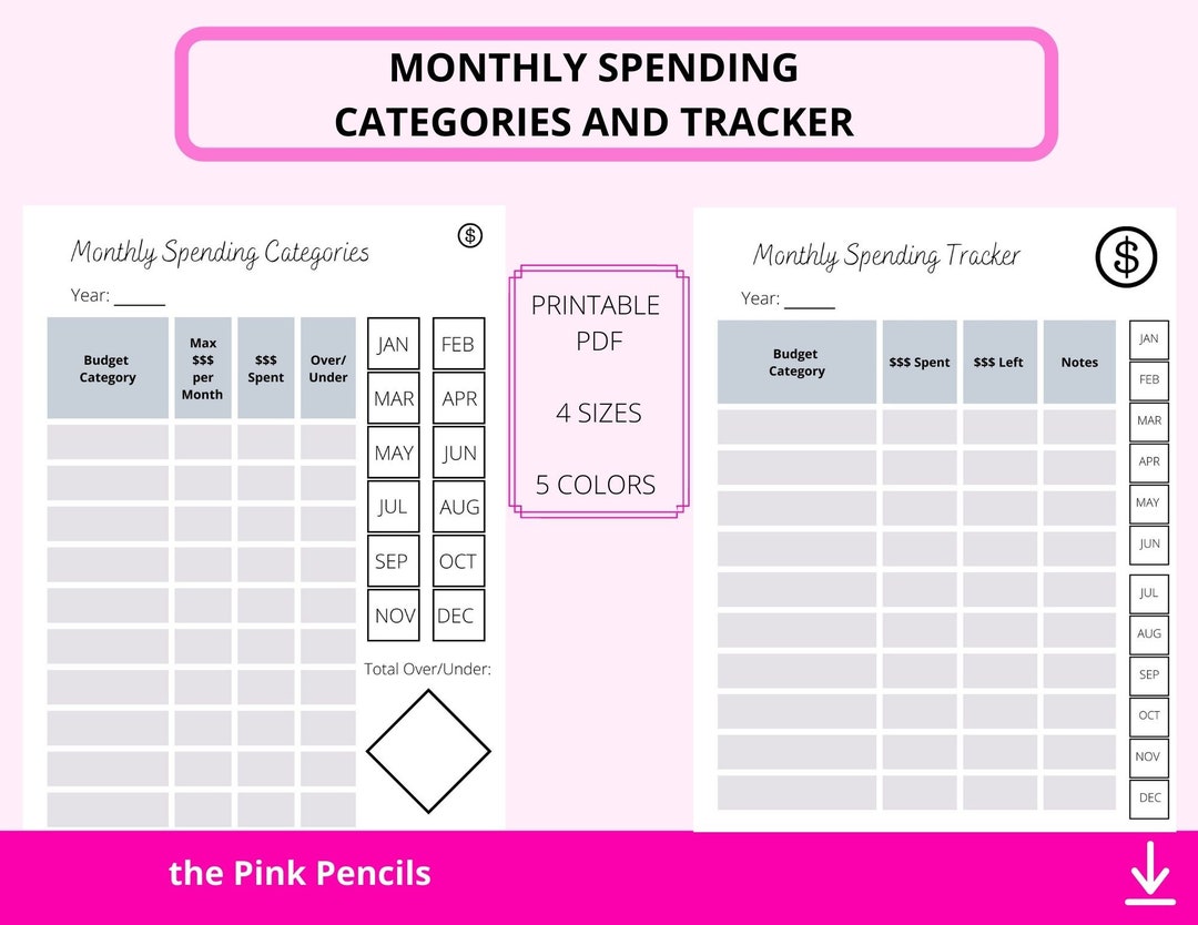 Monthly Spending Categories and Tracker Printable - Etsy