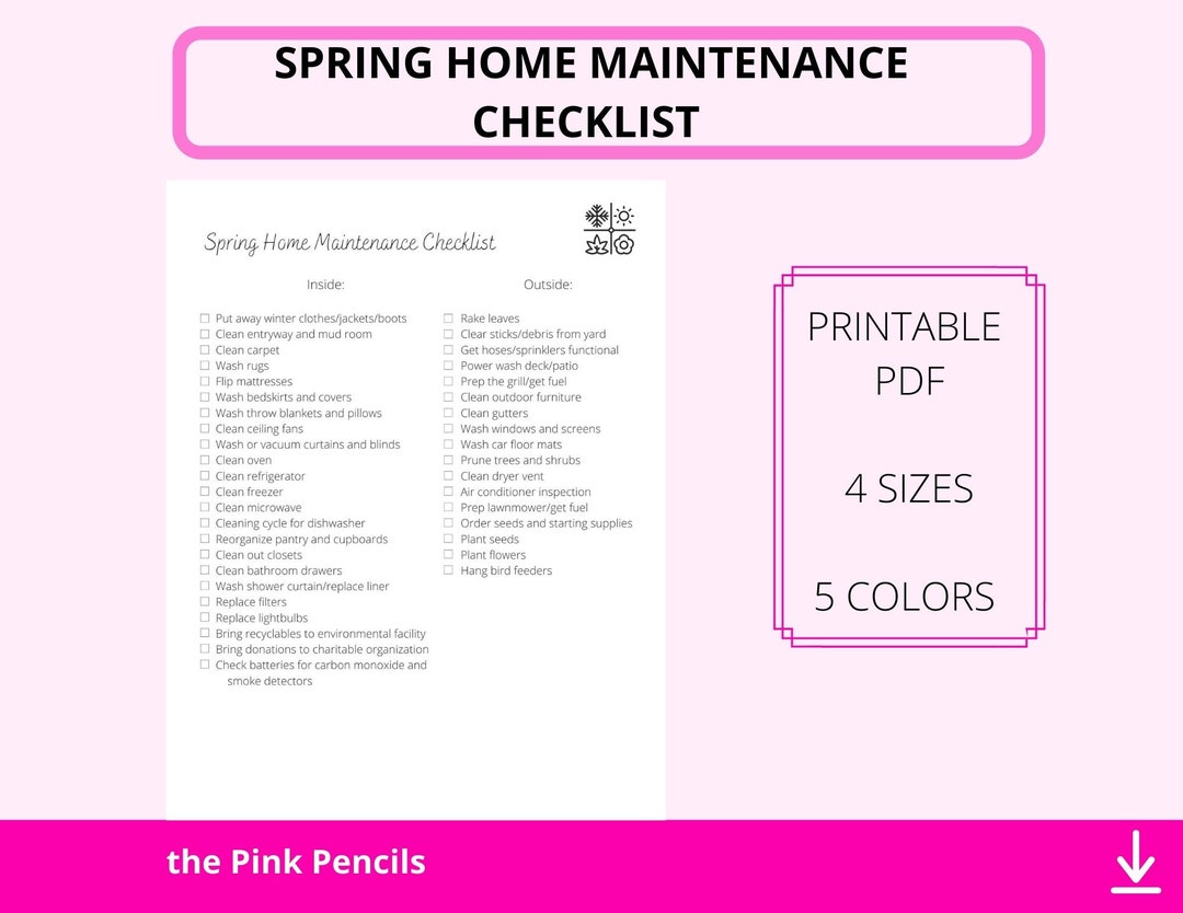 Spring Home Maintenance Checklist Printable - Etsy