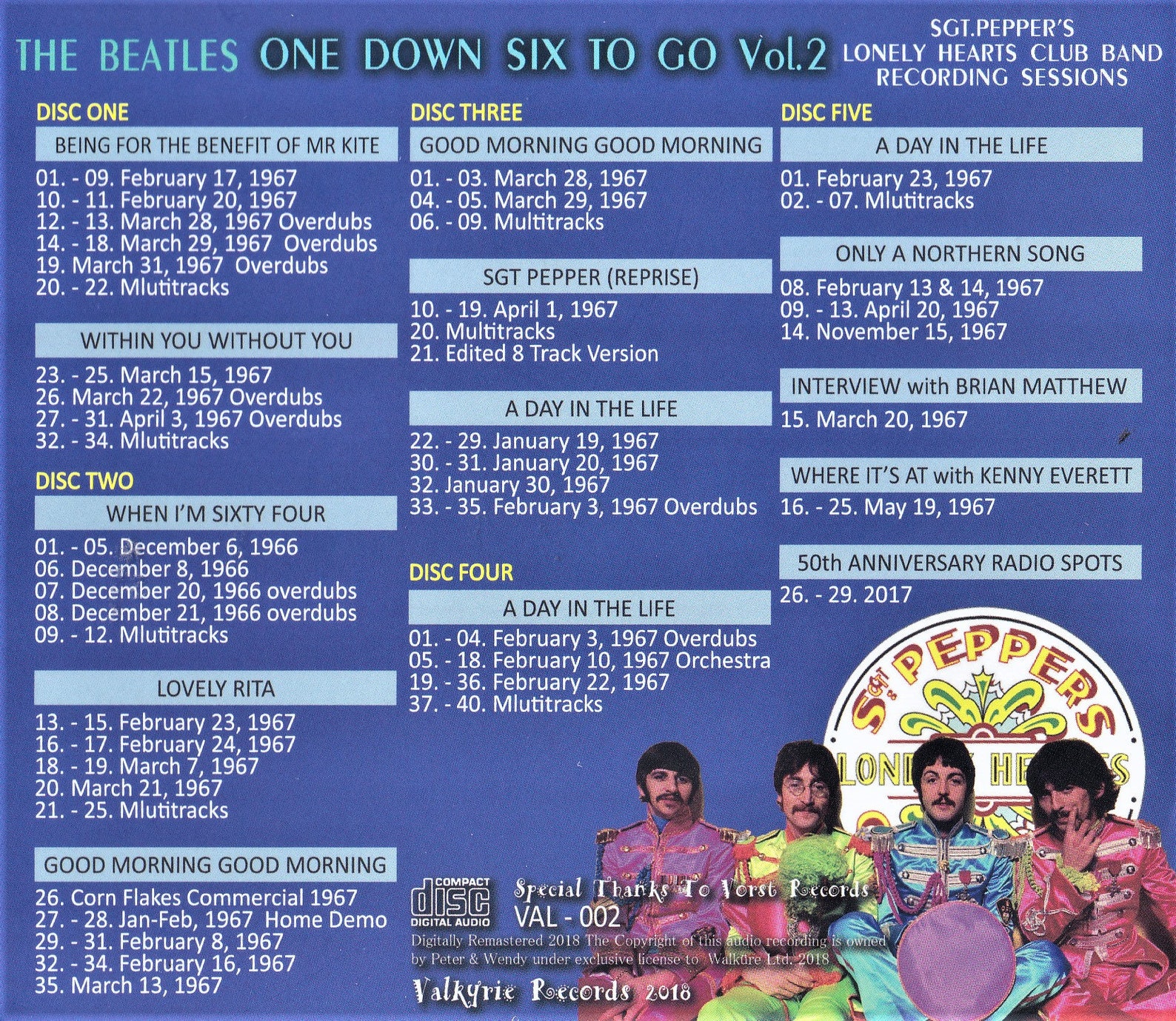 Beatles One Down, Six to Go Sgt Pepper Sessions 10 CD 2 CD Bonus New ...