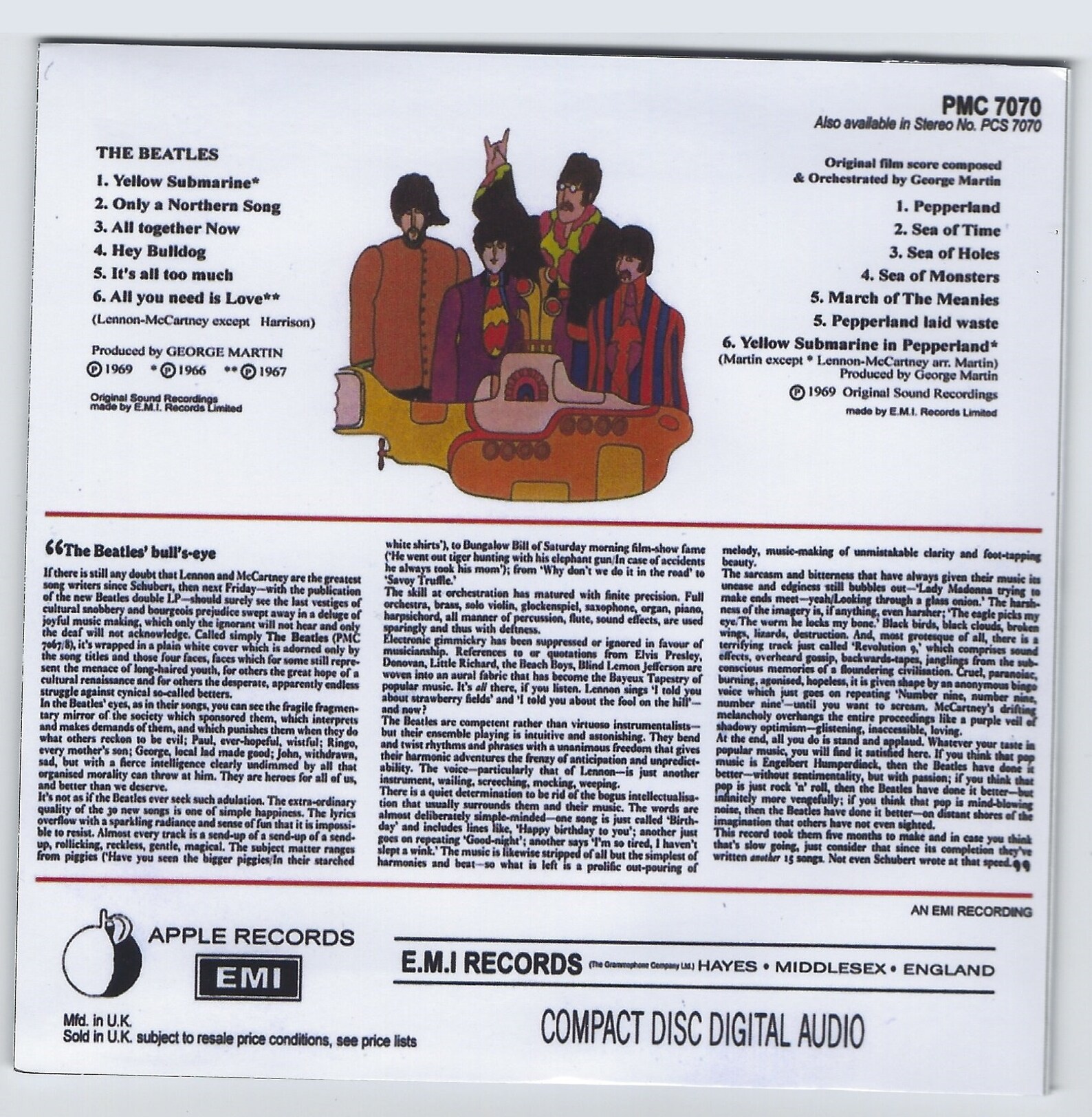 Beatles - Yellow Submarine Soundtrack Mono/stereo - Dr. Ebbetts - 2 CD ...