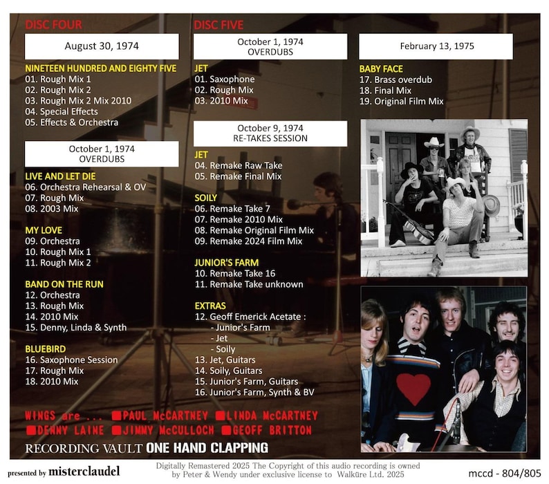 Paul Mccartney and Wings - One Hand Clapping Sessions 1974 - 5 CD + DVD ...