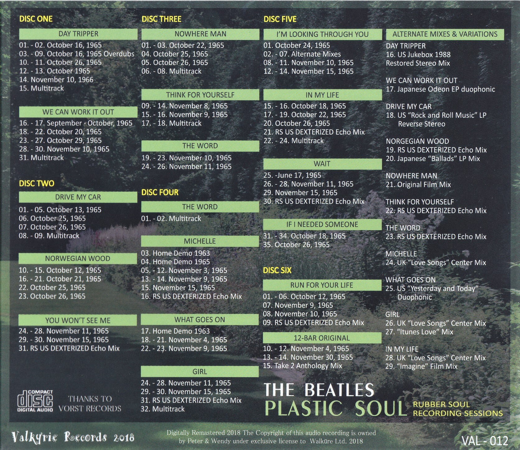 Beatles - Plastic Soul - Rubber Soul Sessions - 6 CD and Bonus DVD ...