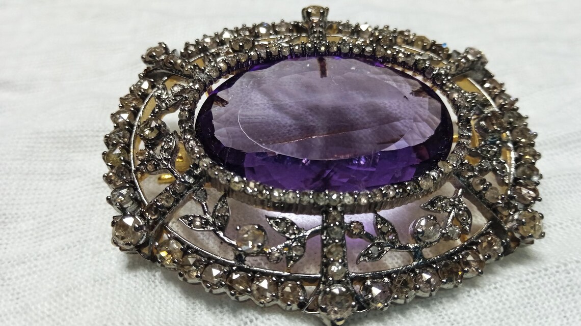 35 CT Amethyst 4 CT Zircon 925 Sterling Silver Brooch - Etsy