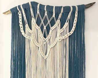 Blue Macrame Wall Hanging - Etsy