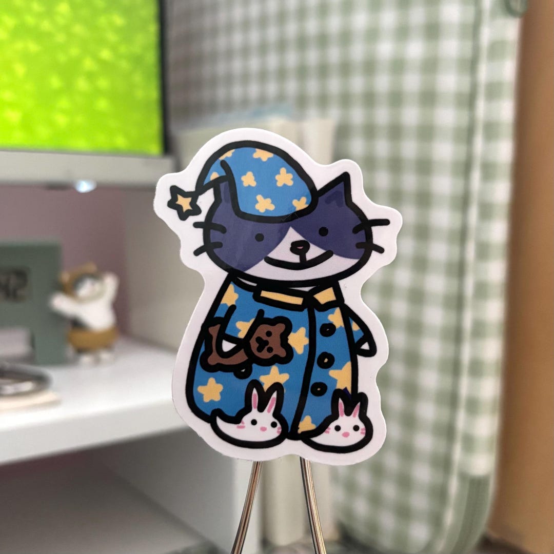 Sleepy Cat Pajamas Waterproof Sticker - Etsy