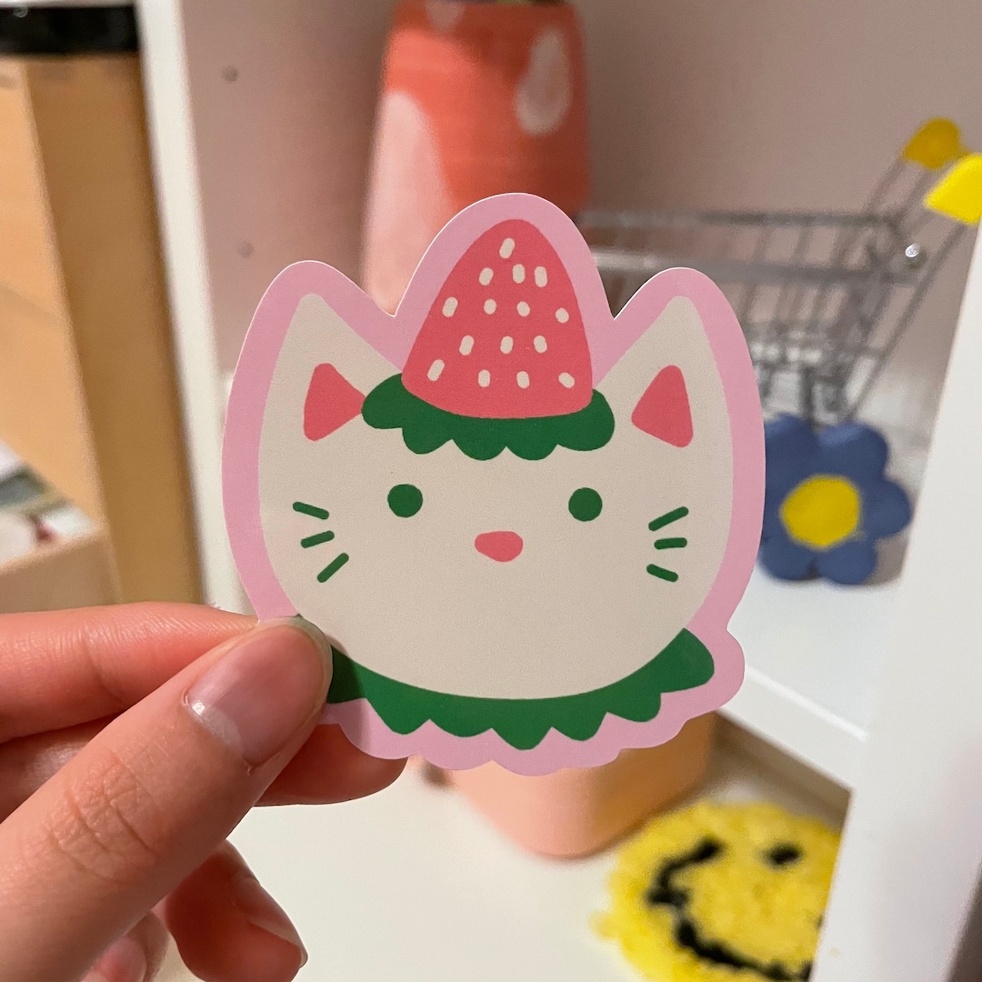 Waterproof Strawberry Cat Vinyl Stickers for Decorating, Collecting - Etsy