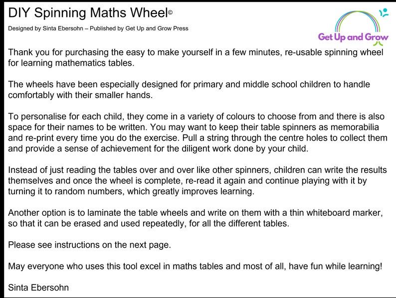 Universal Maths Table Wheels, Digital Download Maths Table Spinners ...