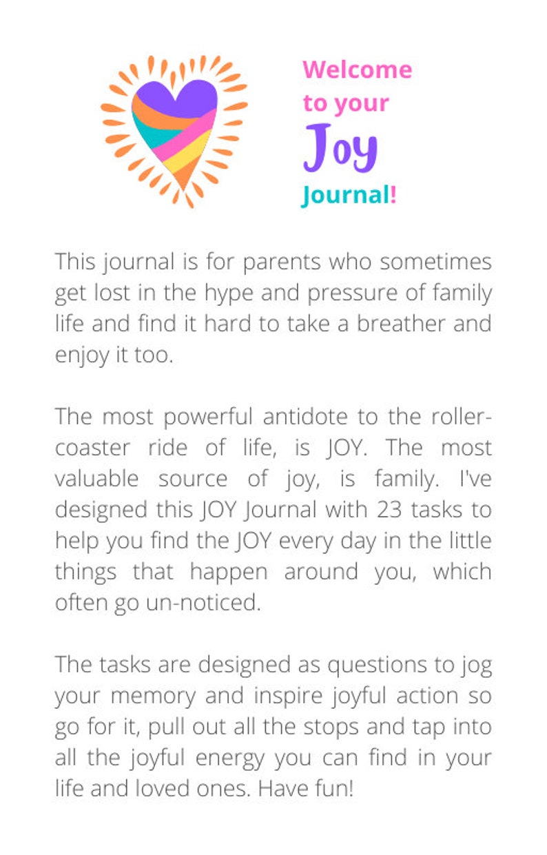 Joy Journal Printable Journal for Parents 23 Tasks for Joy | Etsy