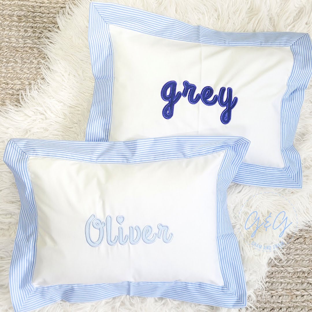 Striped Cotton Linen Cursive Applique Pillow - Etsy