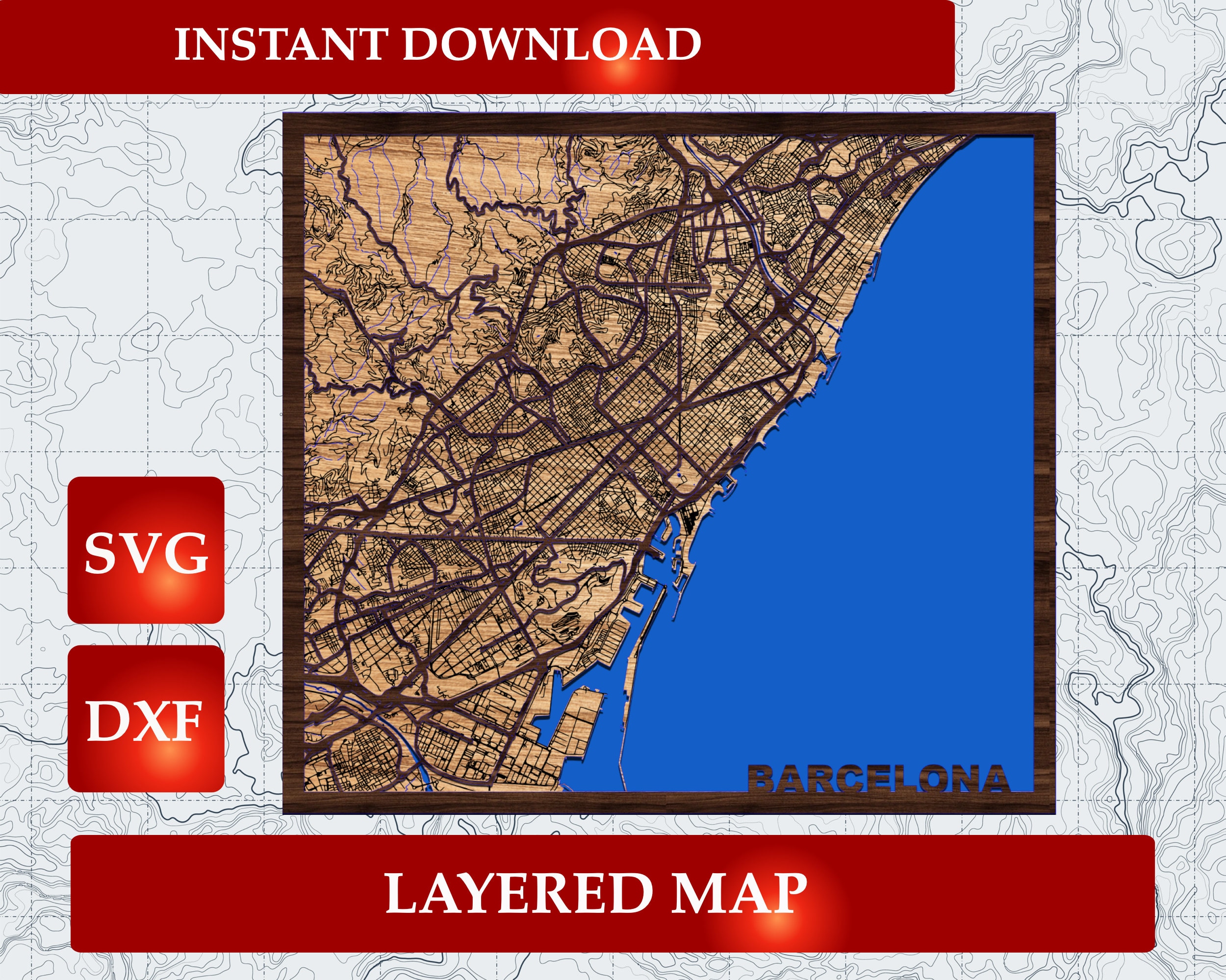 3D Barcelona Map: Layered Streets, Laser Cut Files (SVG DXF) - Etsy