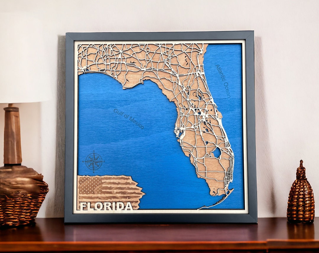 Wooden 3D Layered Map of Florida – Laser‑cut Wall Art – Nautical Themed ...