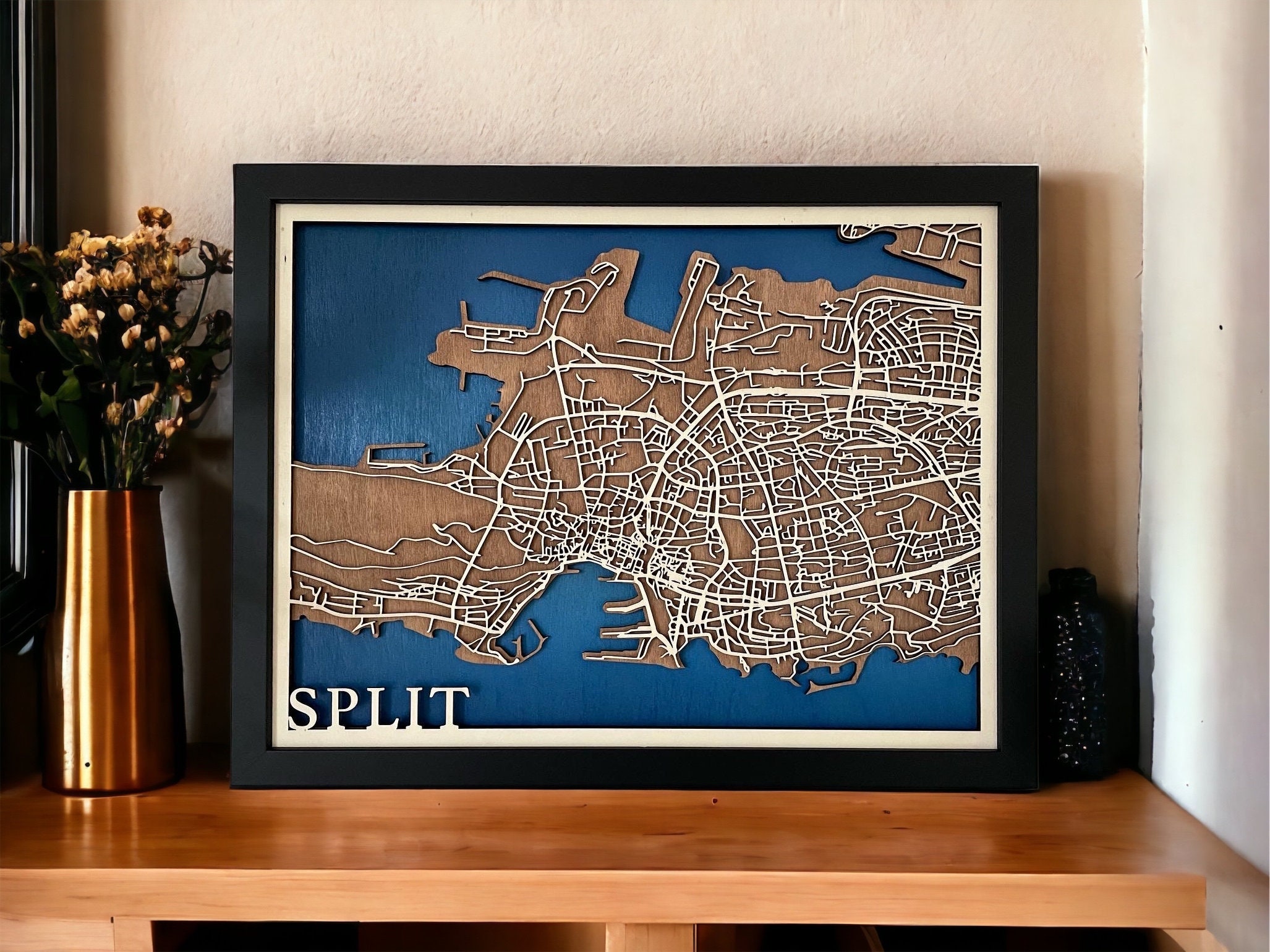 Custom Wooden Layered Map of Split, Croatia: A Coastal Town's Charm ...