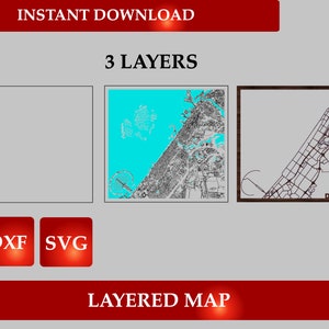 Dubai 3D Layered Map SVG DXF Digital Download Dubai Map / Instant ...