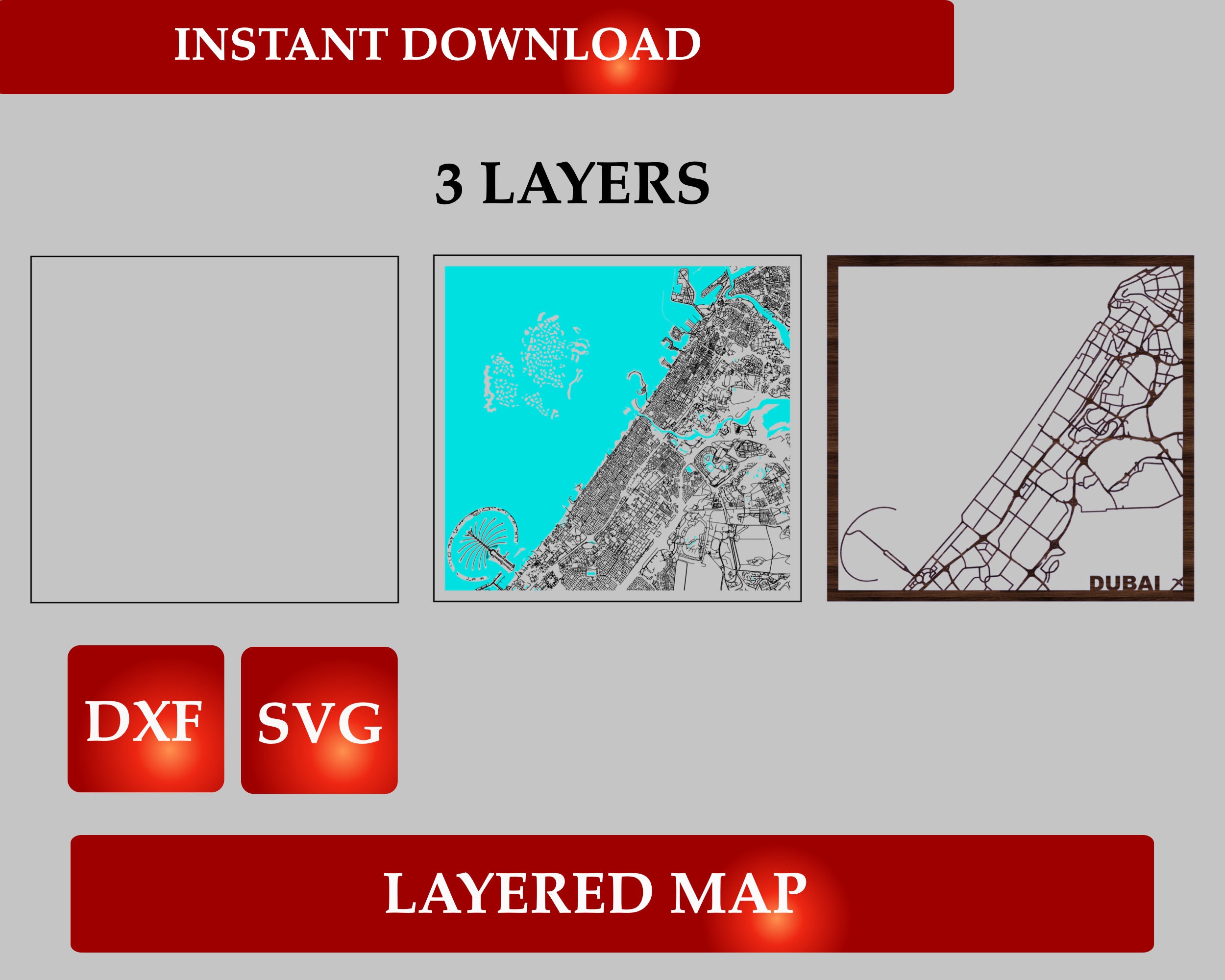 Dubai 3D Layered Map SVG DXF Digital Download Dubai Map / Instant ...