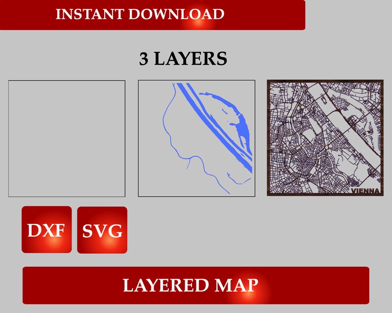 Vienna 3D Layered Map SVG DXF Digital Download Vienna Map / Instant ...