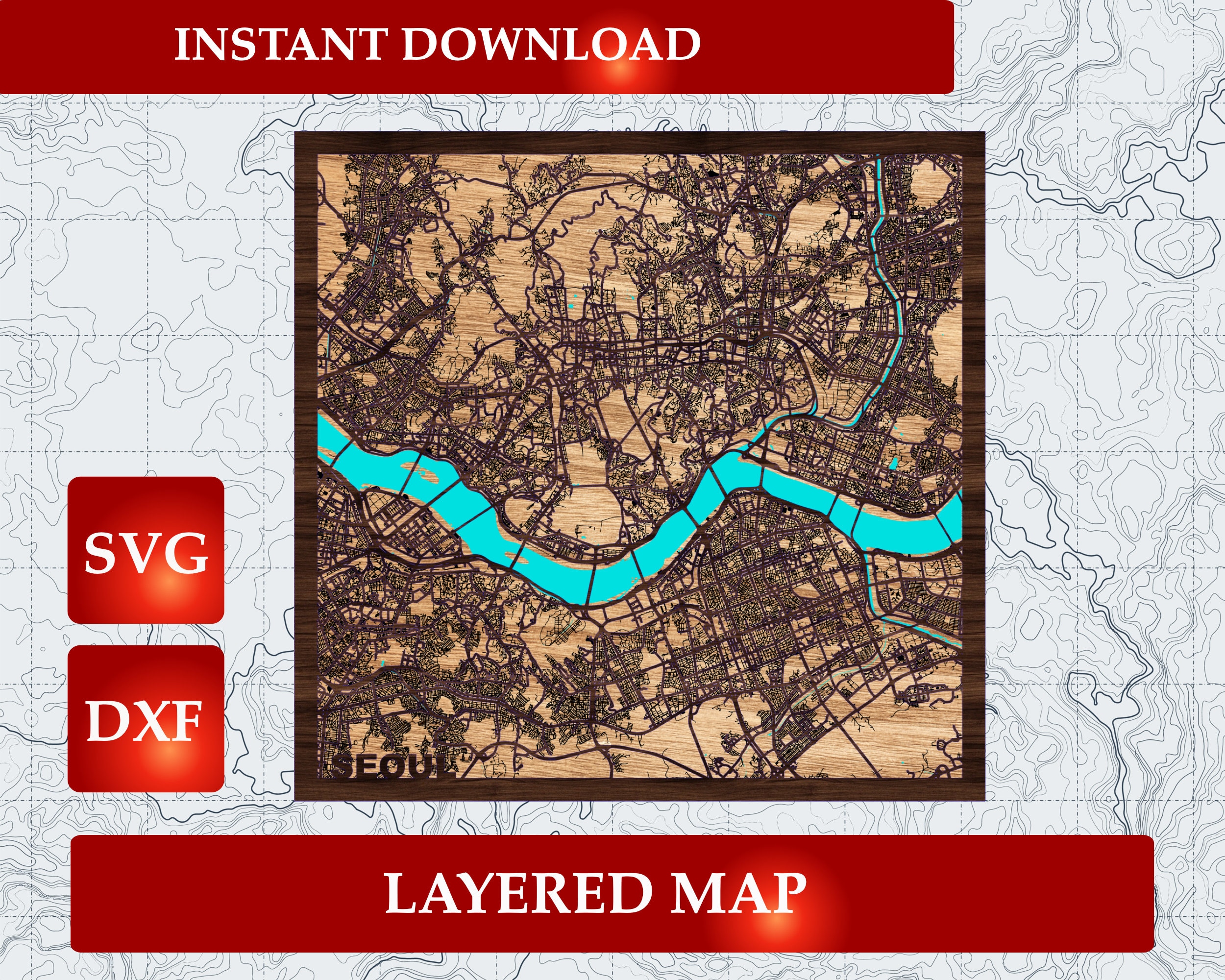 SVG DXF Layered 3D Map of Seoul, South Korea | Instant Download | Laser ...