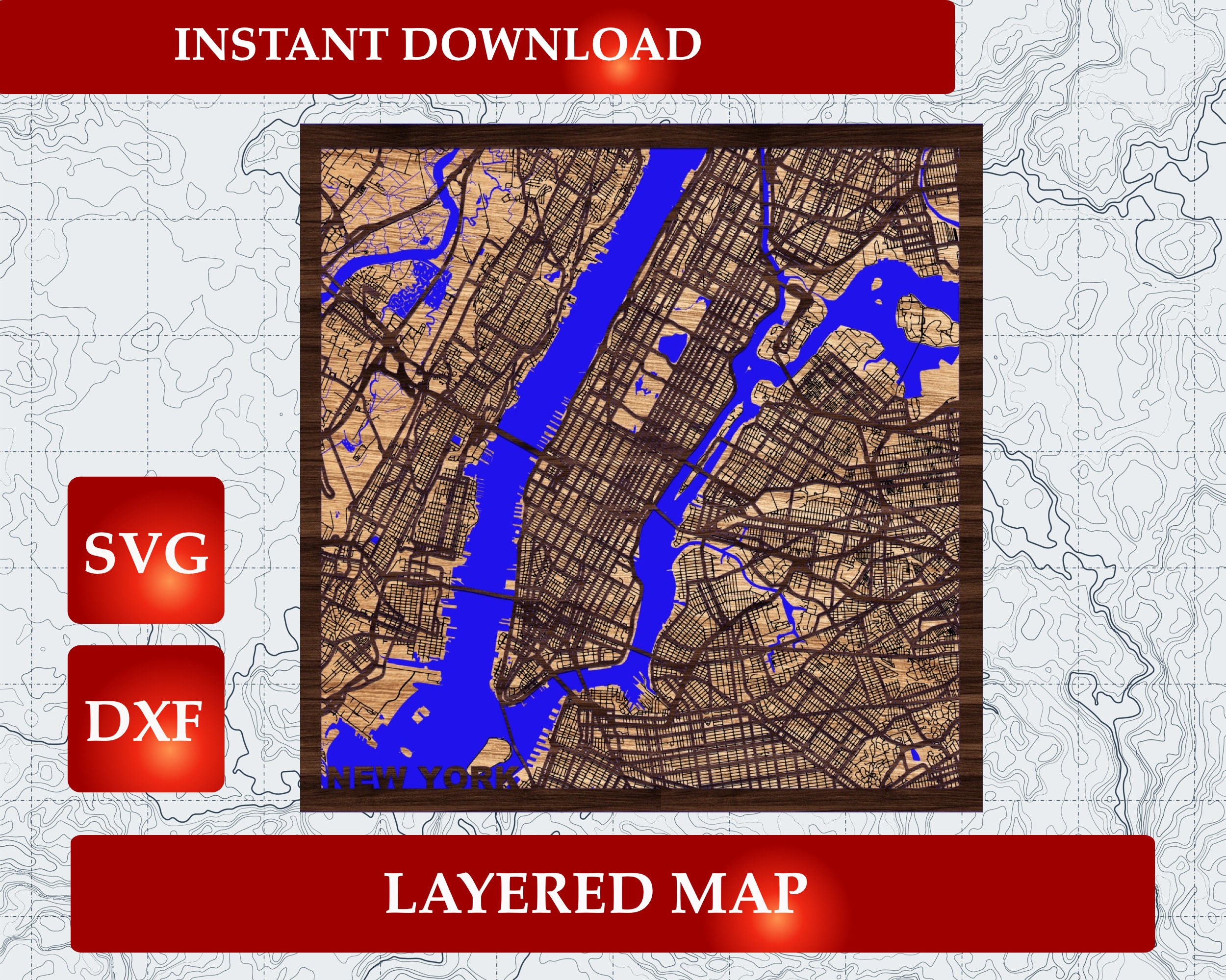 Layered 3D New York City Map: Laser Cut File (SVG DXF) - Etsy