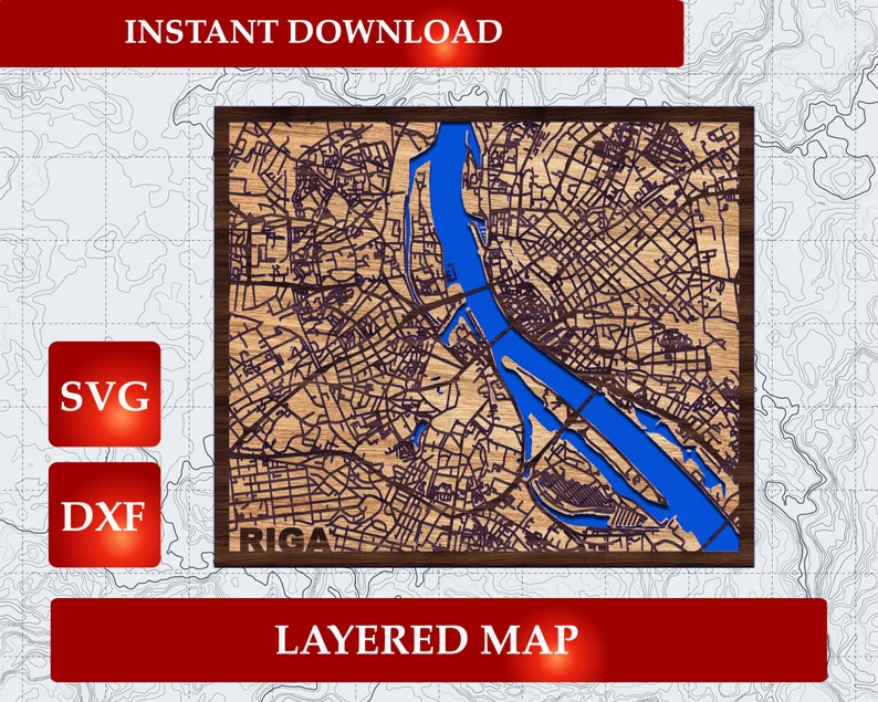 Layered 3D Map of Riga, Latvia - Laser Cut Files (SVG DXF) - Etsy UK