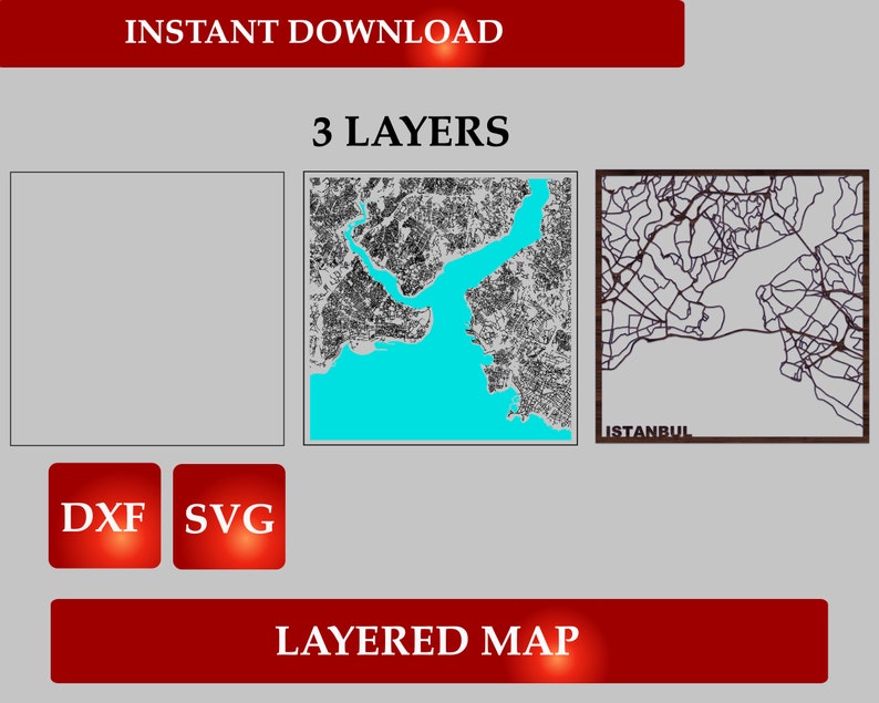 Istanbul Map SVG DXF 3D Layered Istanbul Map Laser Cut File / Instant ...