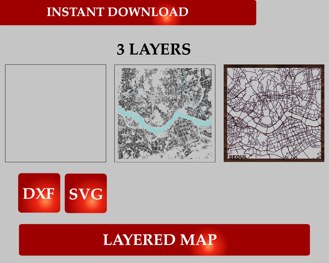 SVG DXF Layered 3D Map of Seoul, South Korea | Instant Download | Laser ...