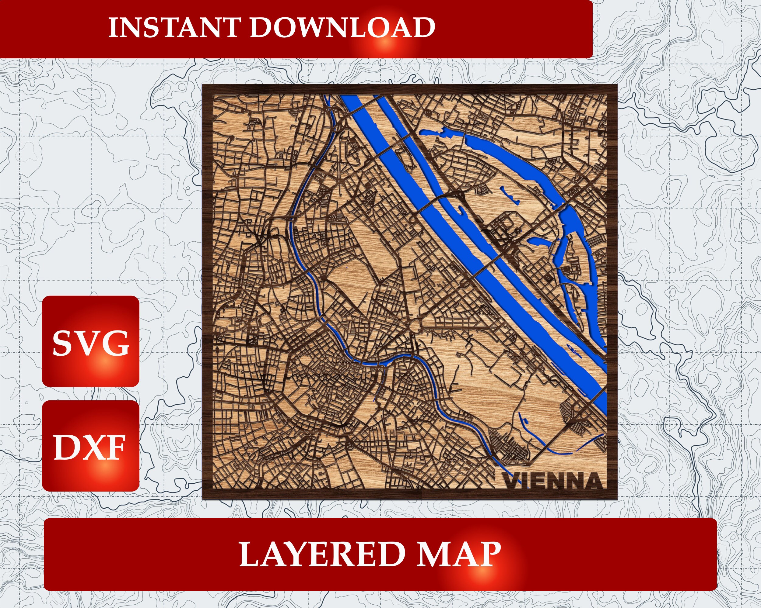 Vienna 3D Layered Map SVG DXF Digital Download Vienna Map / Instant ...