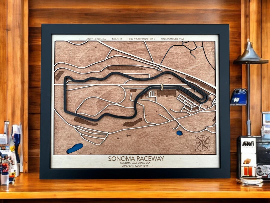 Sonoma Raceway Wooden Wall Art – Layered Wooden Map – Race Track ...