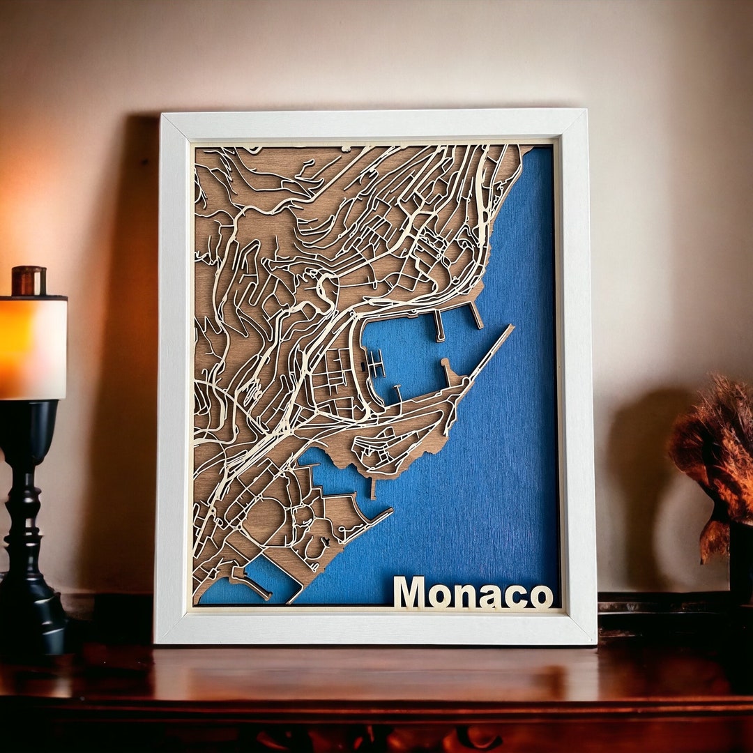 Handcrafted Wooden Map of Monaco - 3D Laser Cut City Map Wall Art ...
