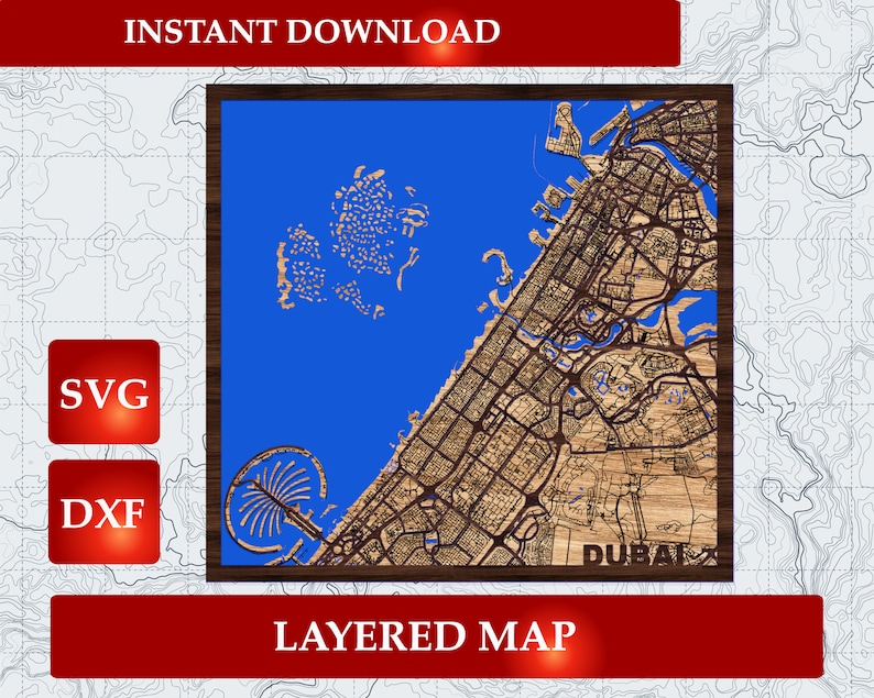 Dubai 3D Layered Map SVG DXF Digital Download Dubai Map / Instant ...
