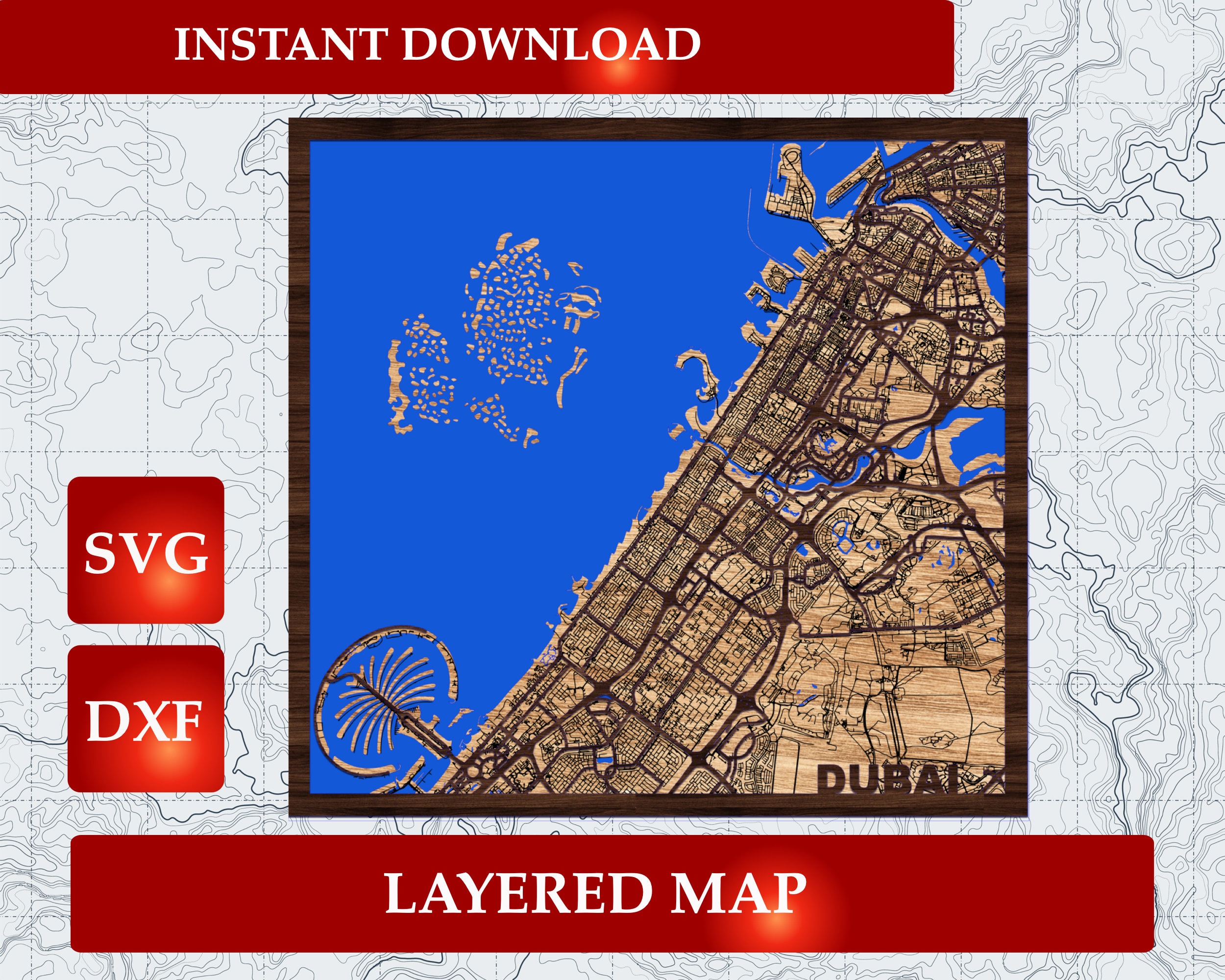 Dubai 3D Layered Map SVG DXF Digital Download Dubai Map / Instant ...