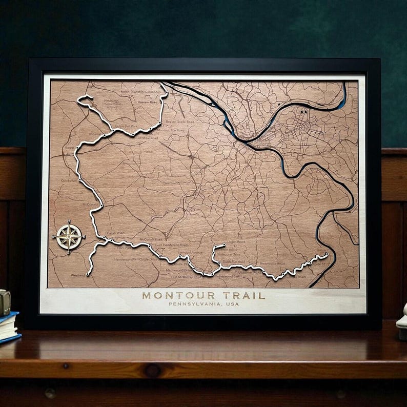 Custom Layered Wooden Trail Map: Personalized Hiking, Biking, Running ...