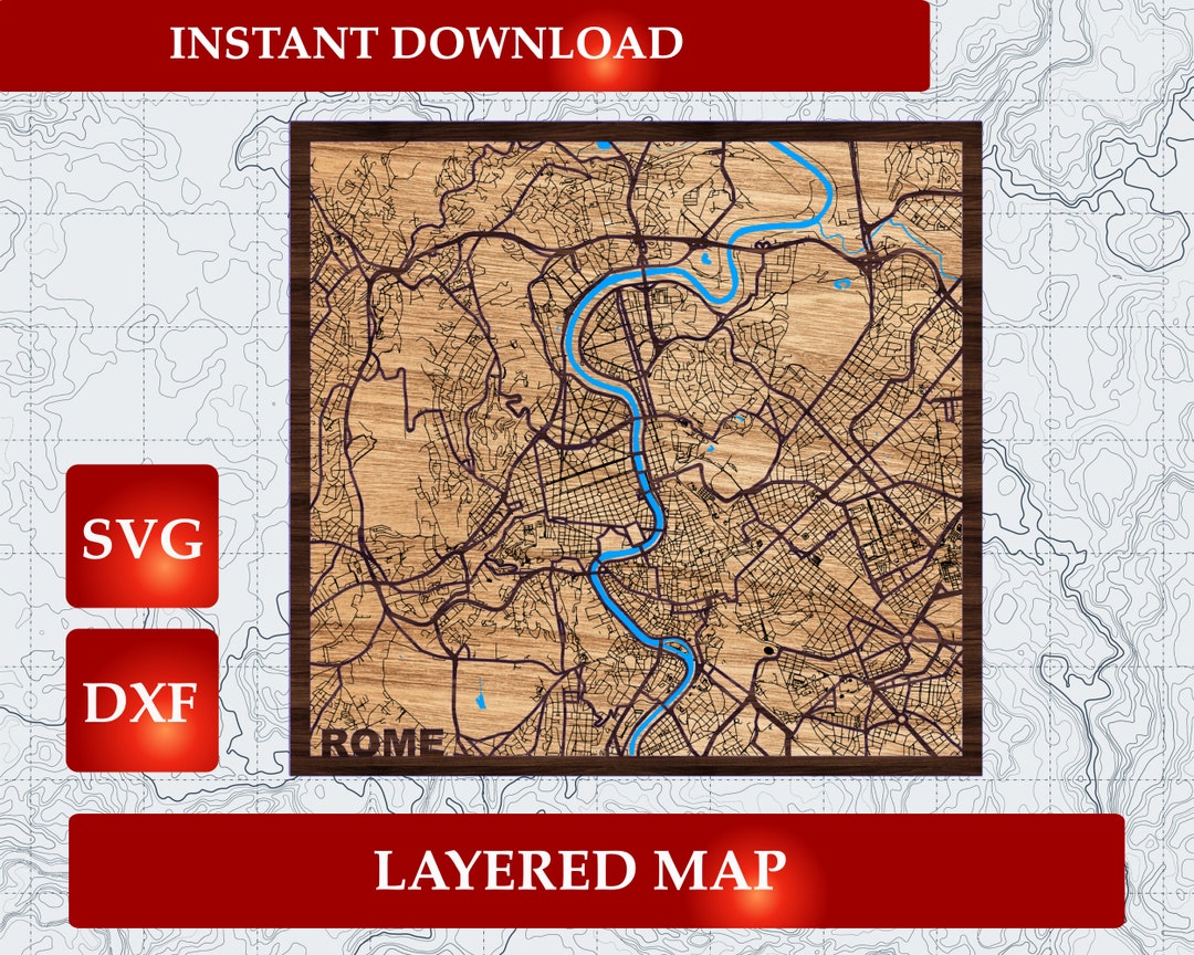 SVG DXF Layered 3D Map of Rome, Italy | Instant Download | Laser File ...