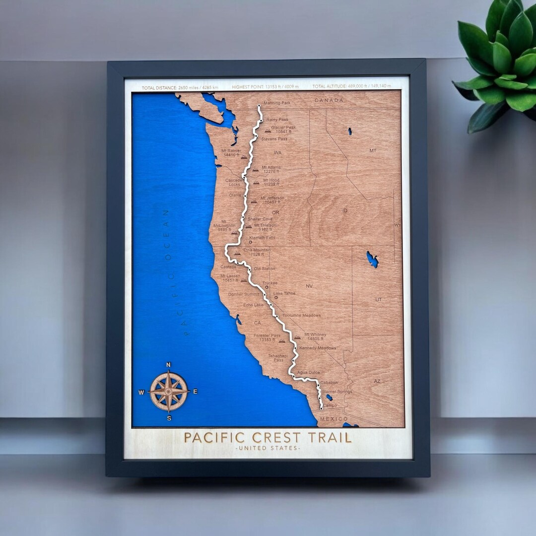 Pacific Crest Trail Wooden Layered Map – Layered Wall Art, Custom Gift ...