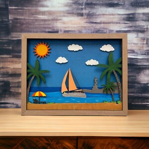 Sail Away to Serenity: Plywood Shadow Box With Sea Layers - Etsy