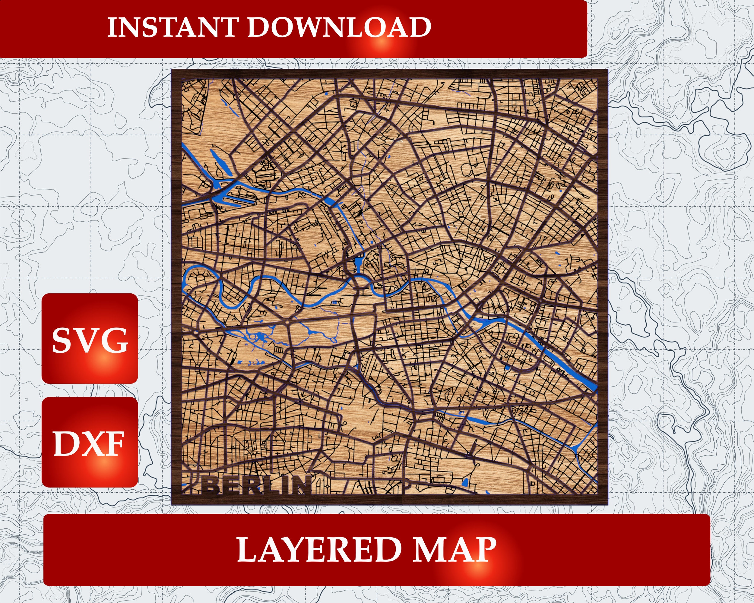 Berlin Map SVG DXF Layered Map for Laser Cutting Digital File Berlin ...