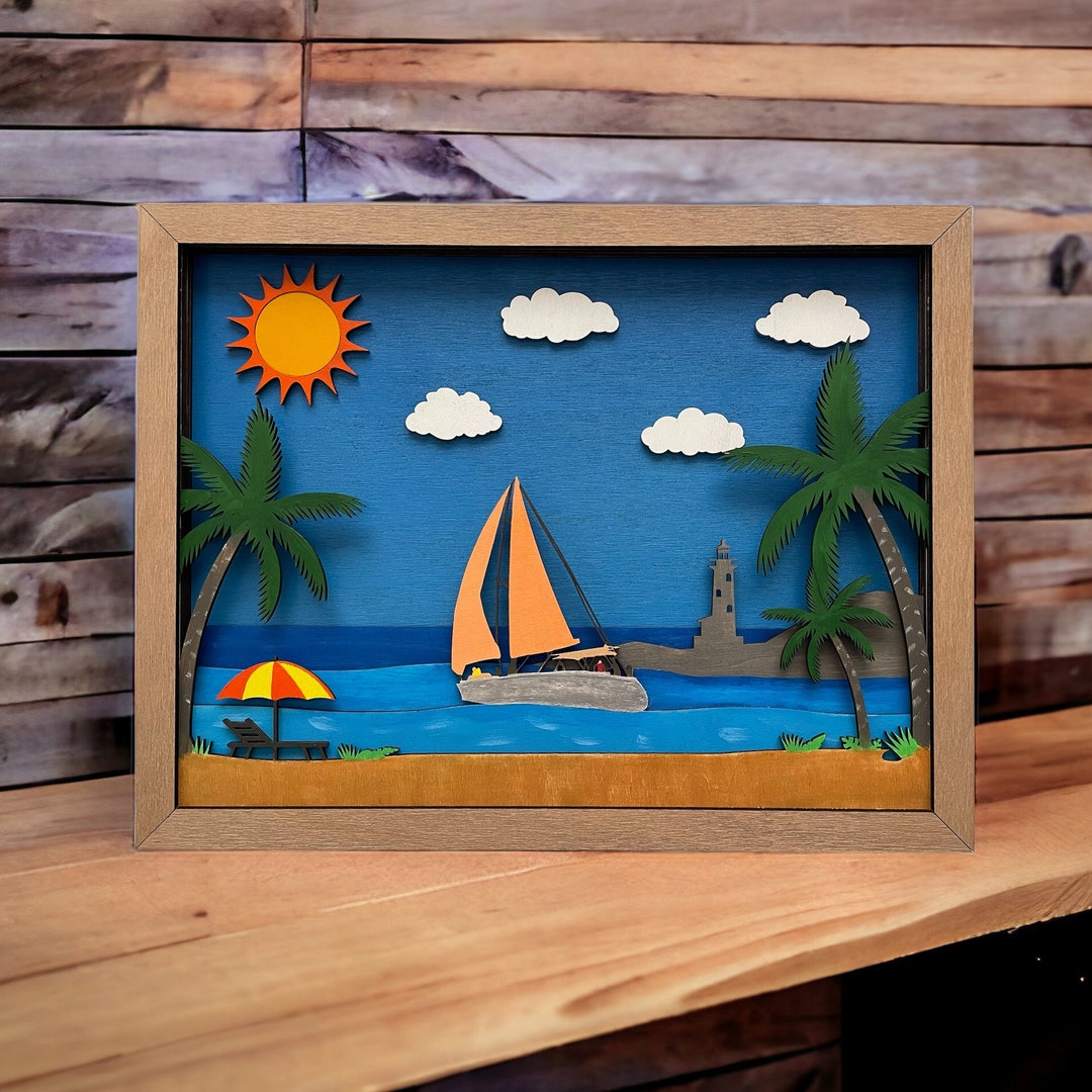 Sail Away to Serenity: Plywood Shadow Box With Sea Layers - Etsy