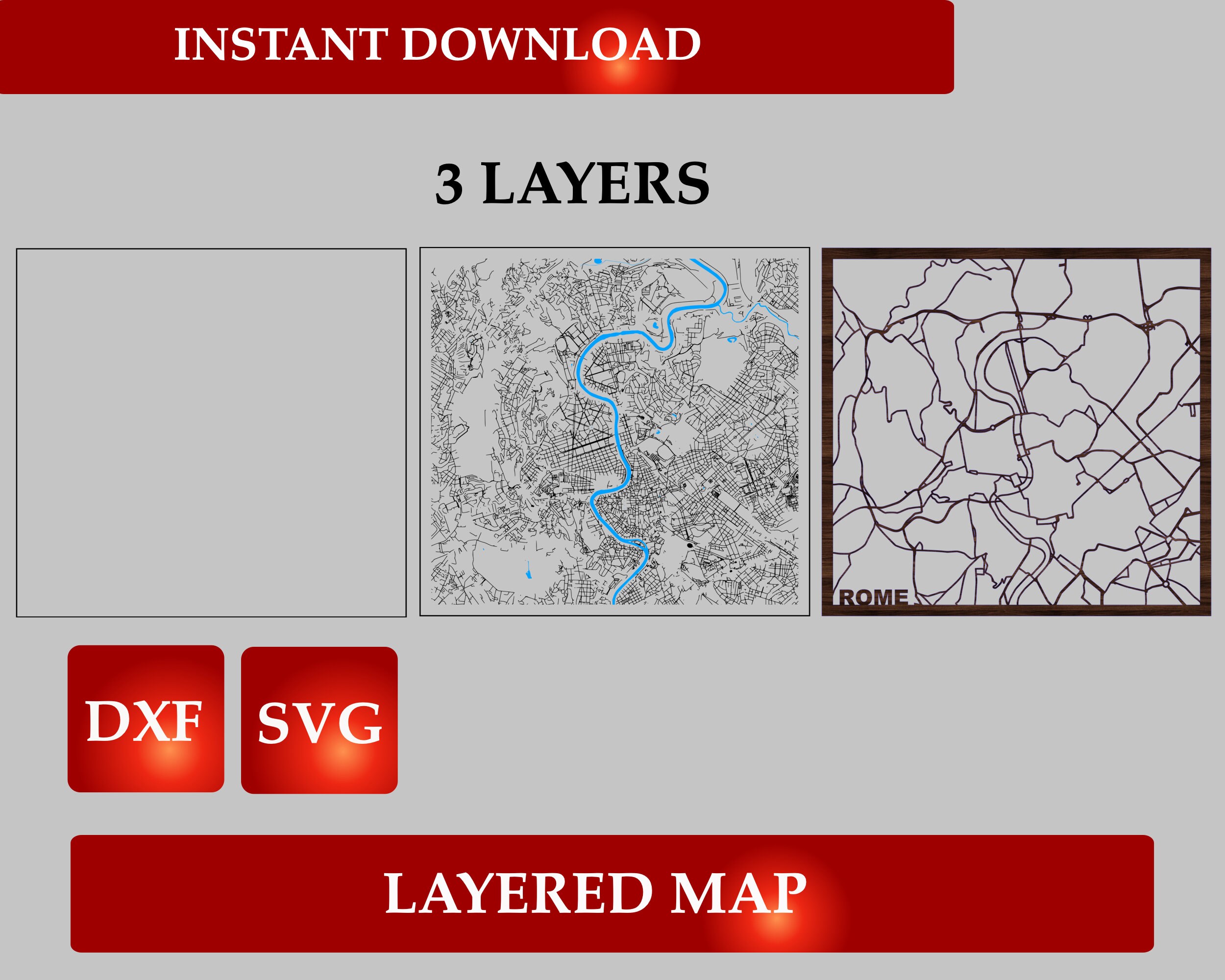 3D Rome Map: Layered City Streets Laser Cut File (SVG DXF) - Etsy