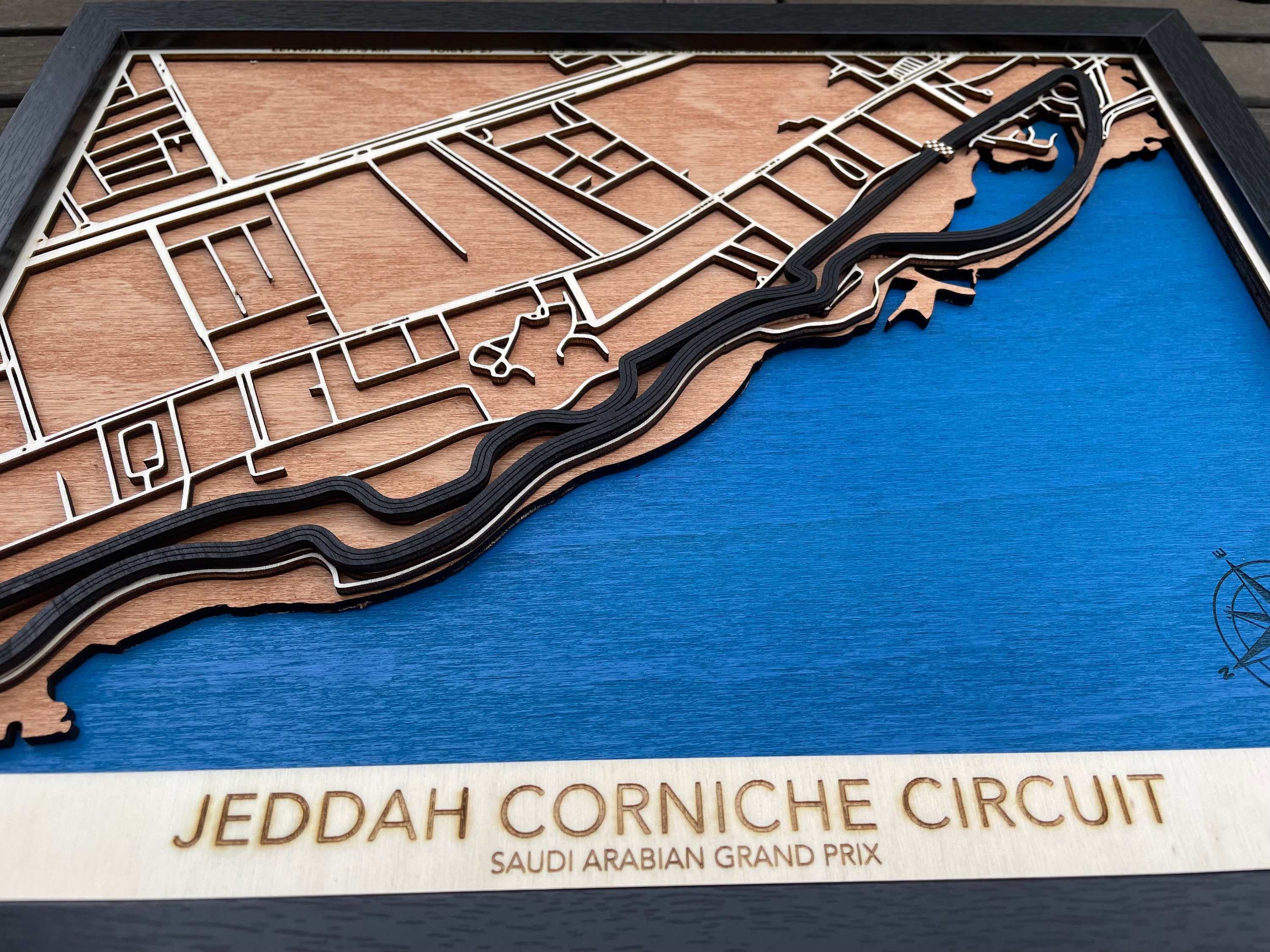 Jeddah Corniche Circuit - Formula 1 Circuit Wooden Layered Map - Saudi ...