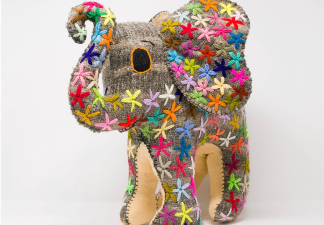 Large Embroidered Wool Elephant - Etsy