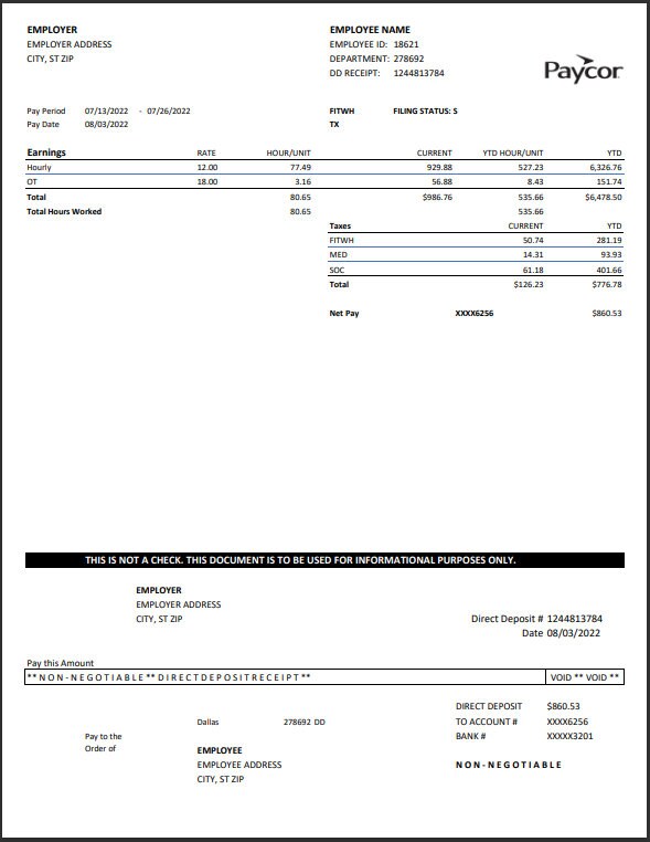 Custom Paystub/pay Stubs Pdf/earnings Statement/check Stub - Etsy Canada