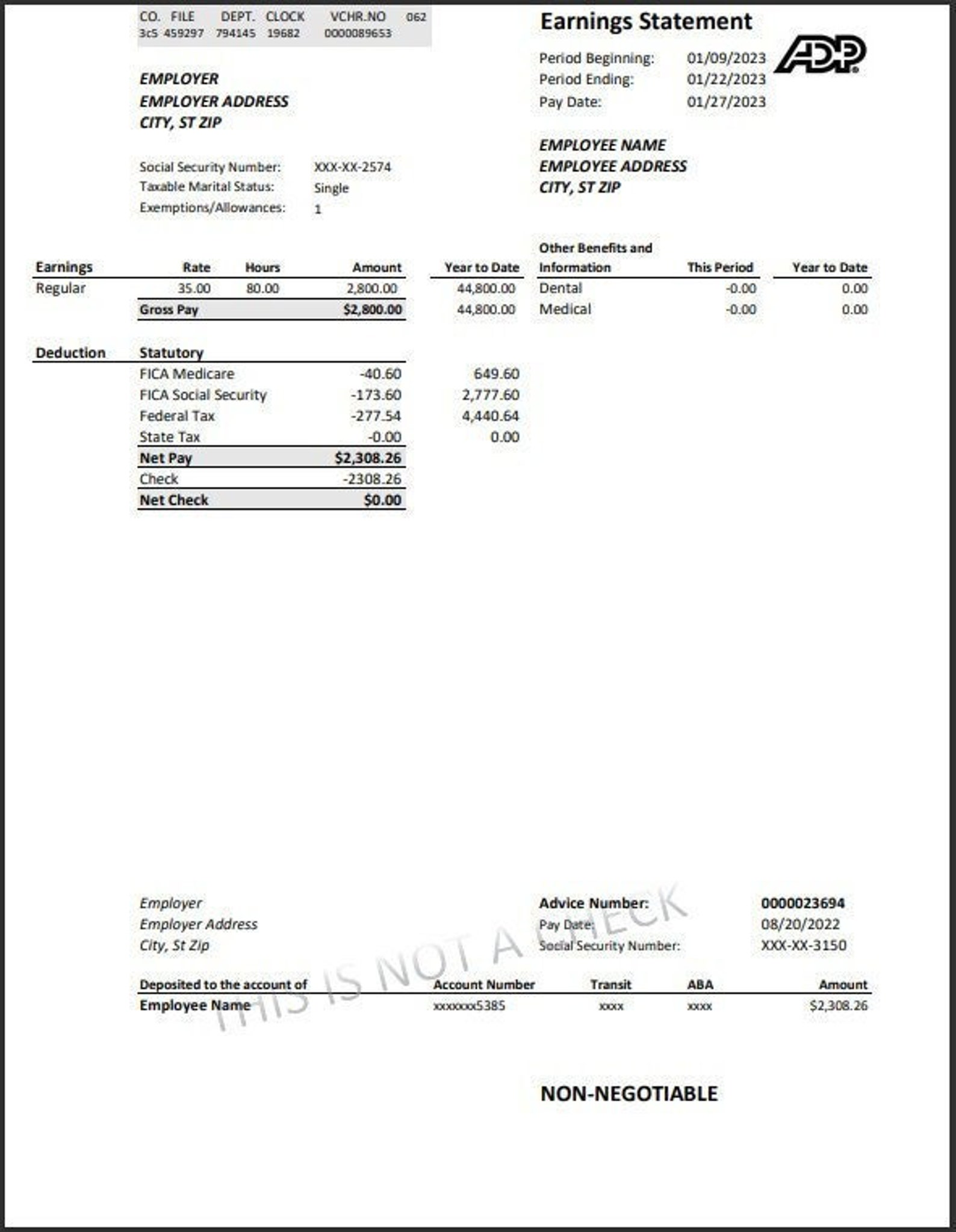 ADP Paystub custom Pay Stubs Pdf earnings Statement check Etsy
