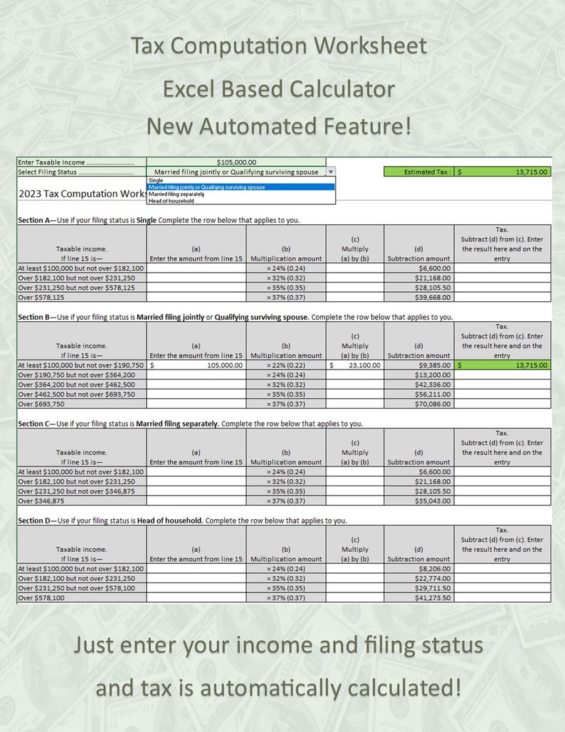 Easy Custom Calculator for 2023 Qualified Dividends and Capital Gain Tax Worksheet (excel 2016 ...