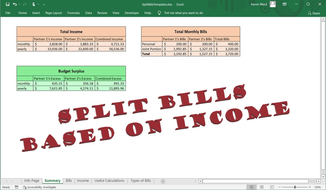 Income Based Couples Budget (split Bills Based on Income) - Etsy