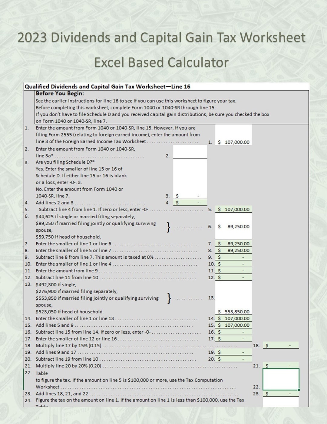 Easy Custom Calculator for 2023 Qualified Dividends and Capital Gain ...