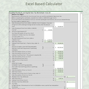 Easy Calculator for 2022 Qualified Dividends and Capital Gain Tax Worksheet (excel 2016), Also ...