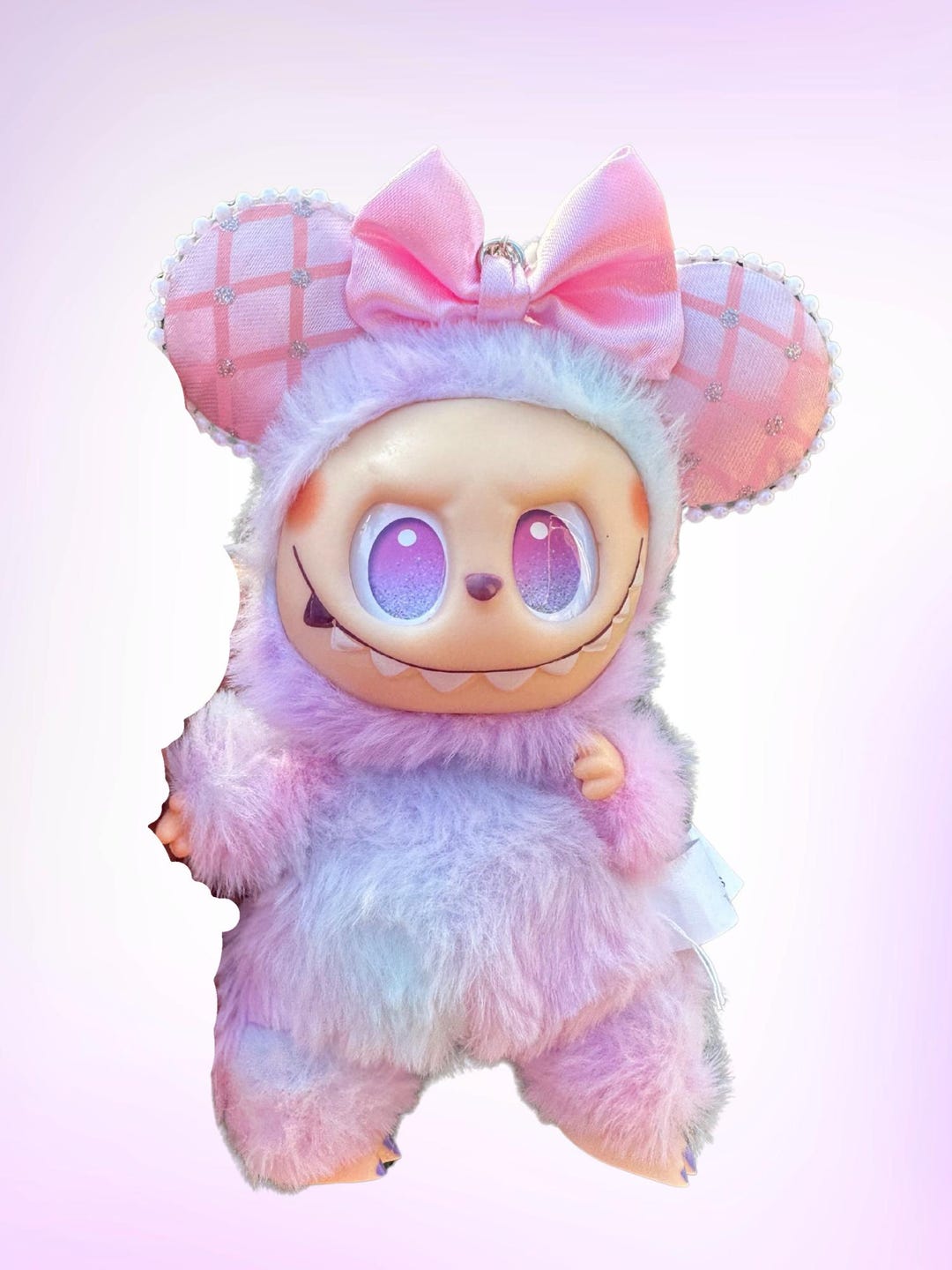 Custom Labubu Ears – Minnie-inspired Pink Plaid Bow for Plush Labubu ...