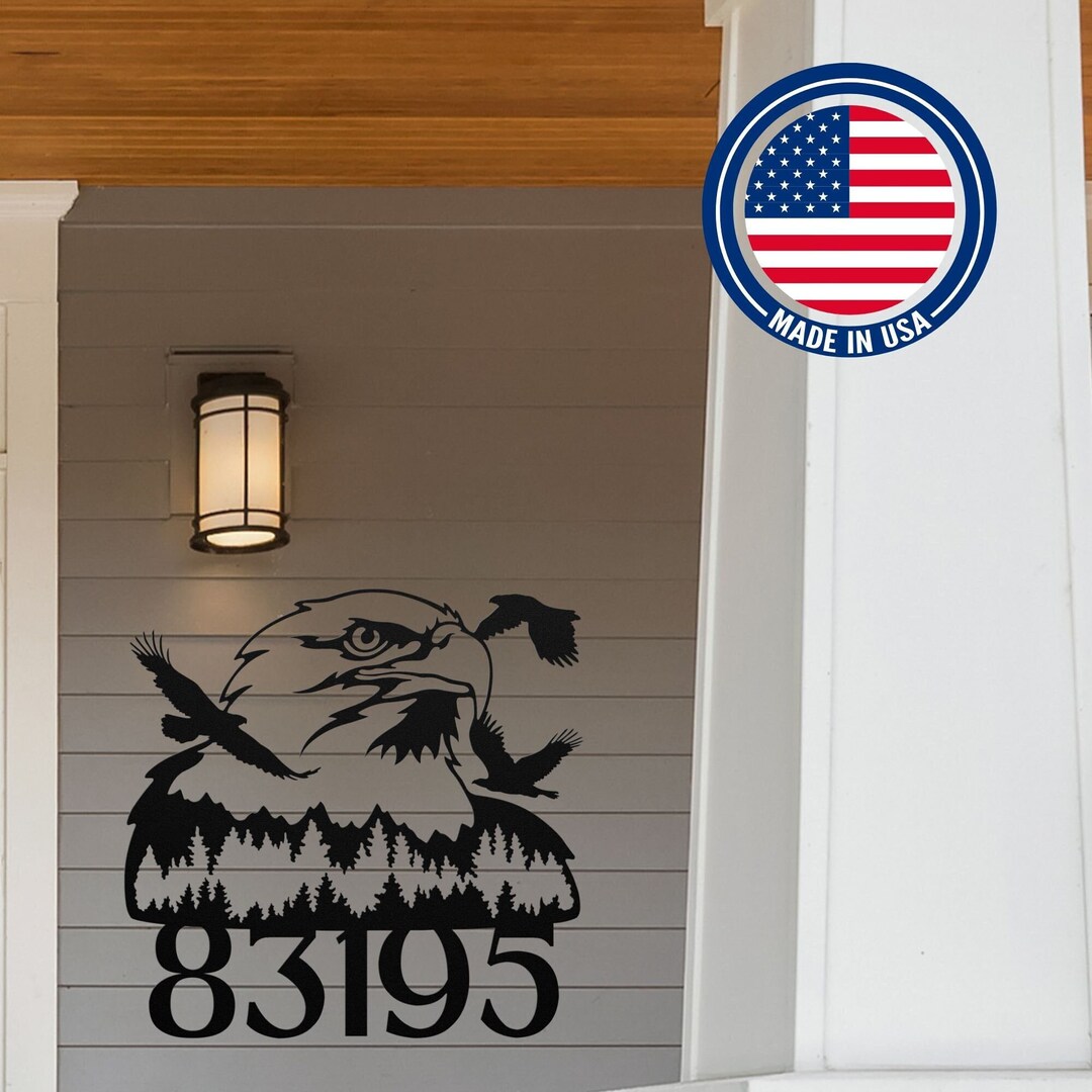 Personalized Eagle Metal Address Sign: Rustic House Number Plaque - Etsy