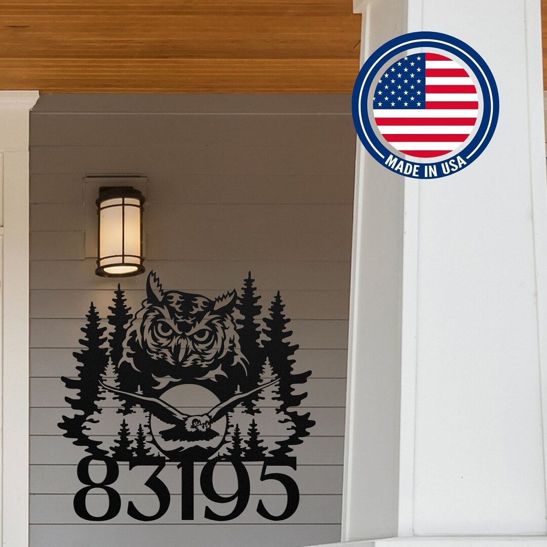 Personalized Owl Address Sign, Owl House Number Sign, Metal Art, House ...