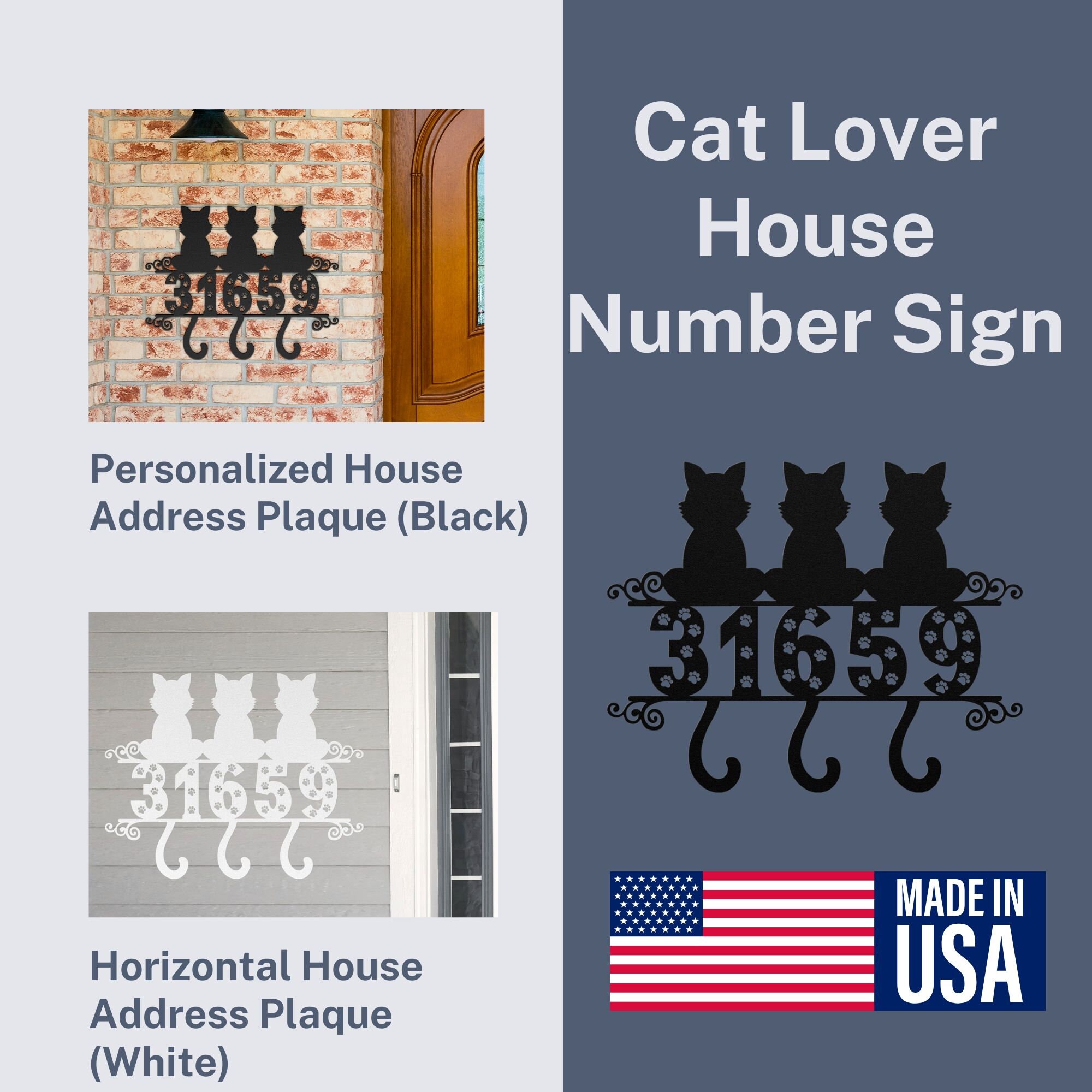 Personalized House Number Plaque, Cat Address Sign, Cat Lover Gift, Cat ...