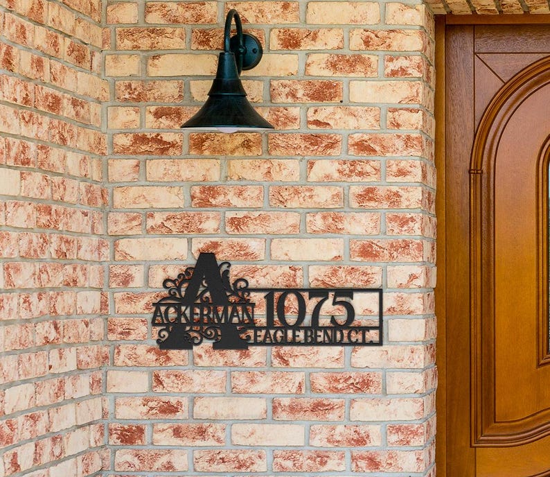 Custom Monogram Address Sign Split Letter Name & Street Number Metal ...