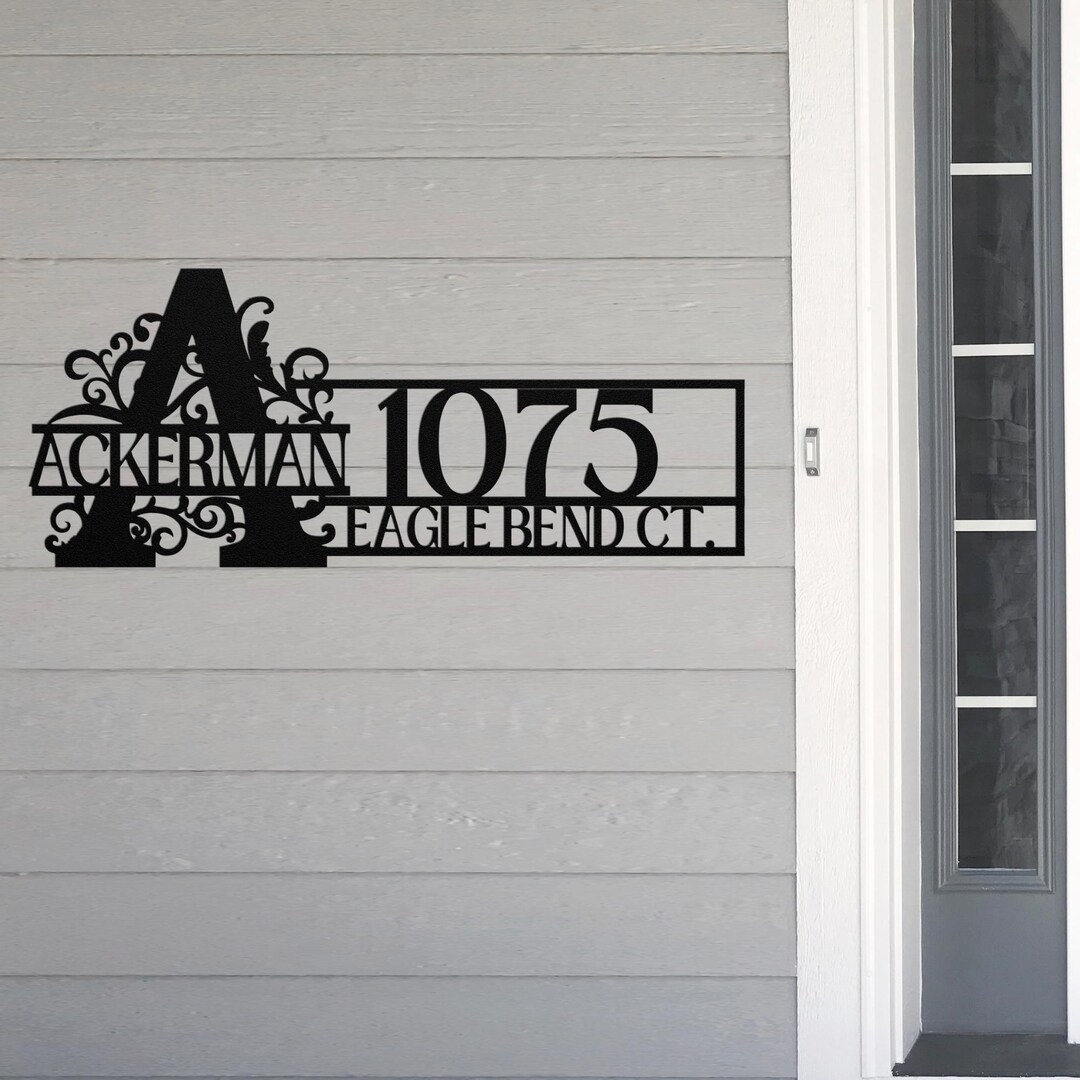 Custom Monogram Address Sign Split Letter Name & Street Number Metal ...